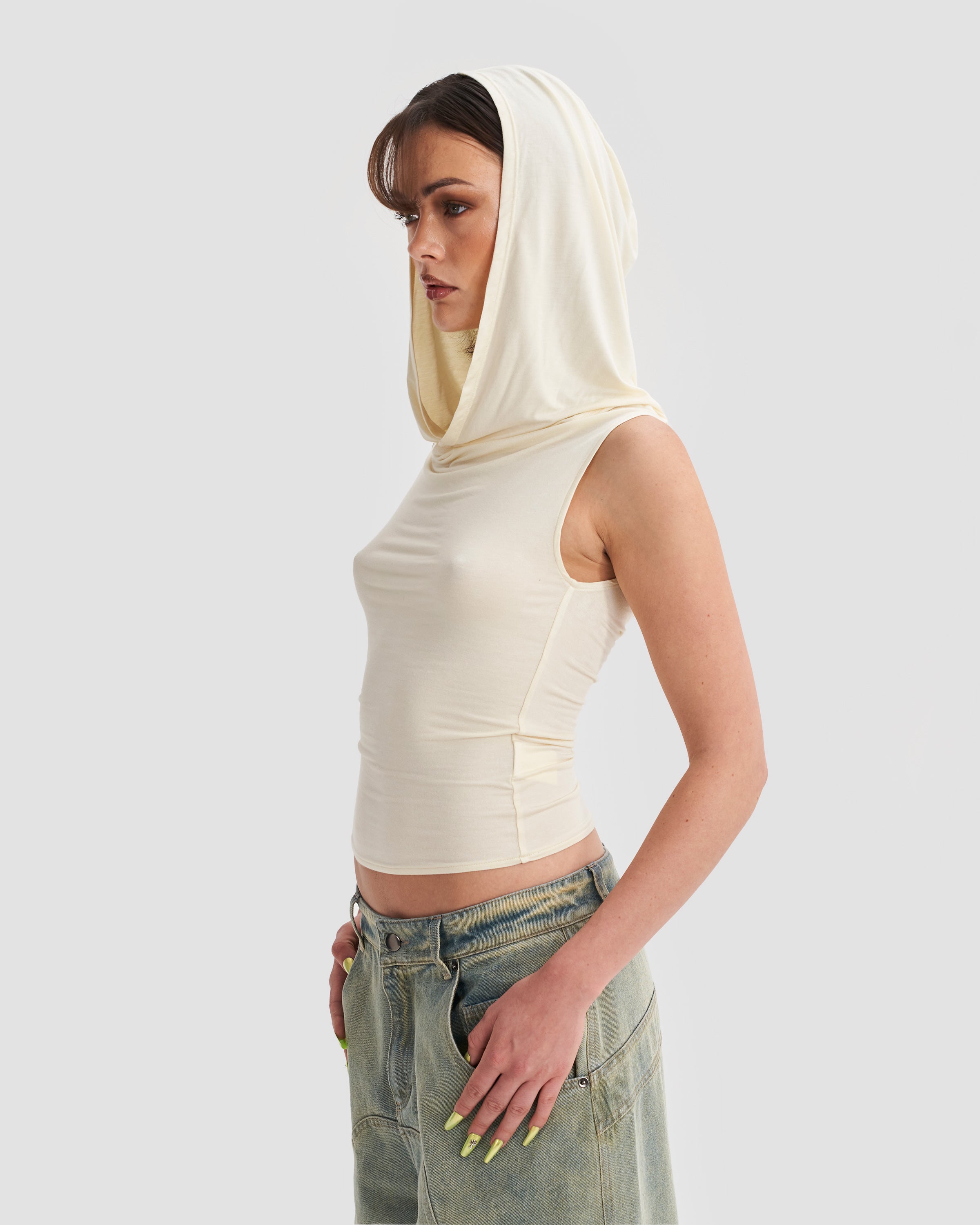 Hooded Cowl Neck Tank Top in Cream – Heretic Nine Clothing